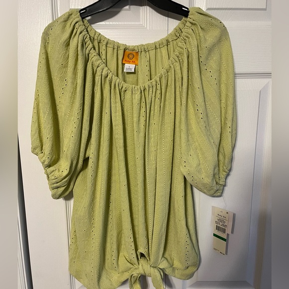 Ruby Rd. | Tops | Ruby Rd Green Puff Sleeve Blouse With Tie Front ...